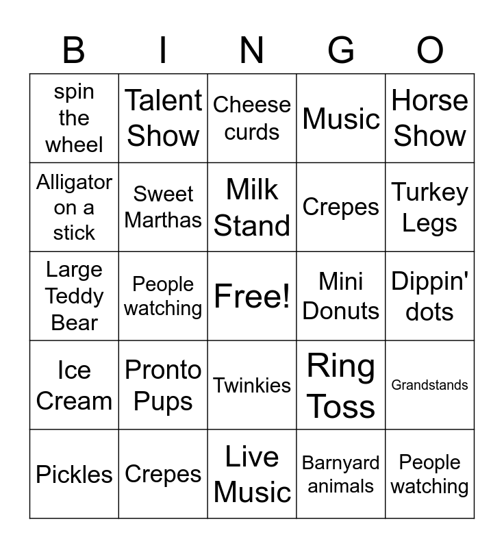 State Fair Bingo Card