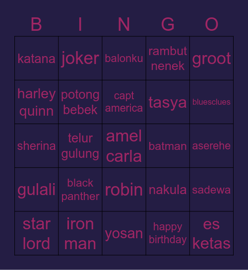 k Bingo Card