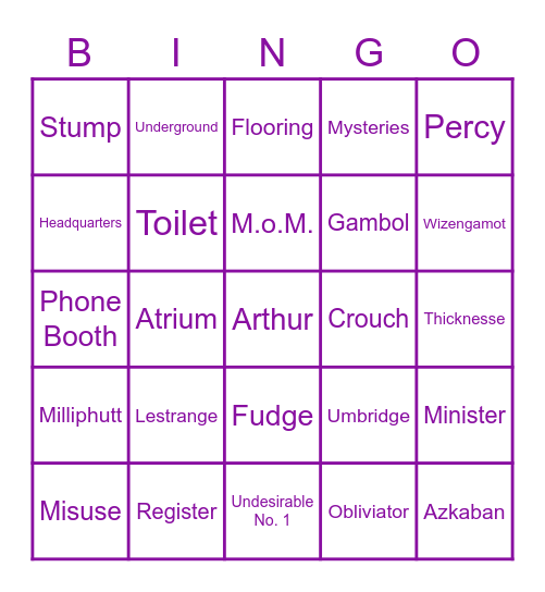 MINISTER OF MAGIC Bingo Card