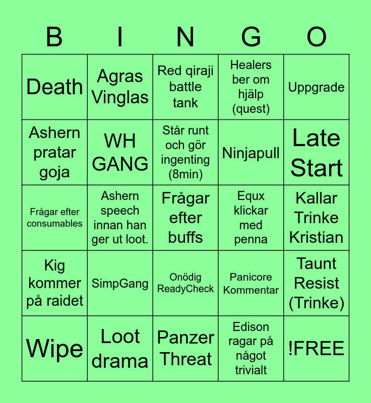 WoW RAID BINGO Card
