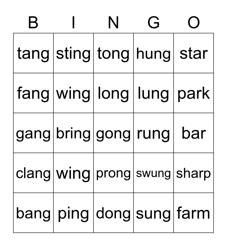 Lesson 17 Bingo Card