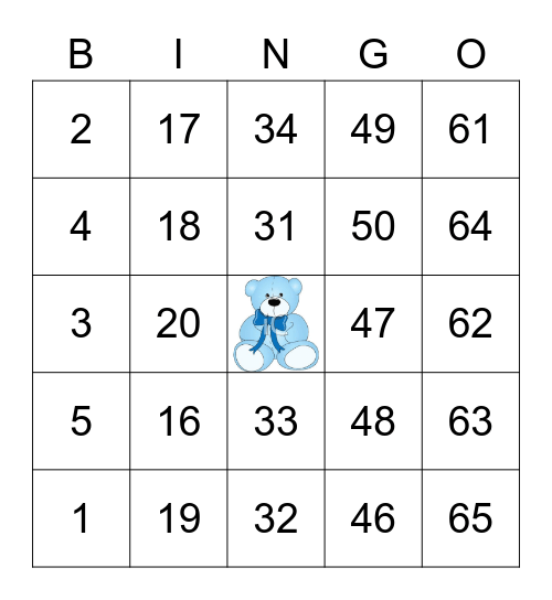 TEDDY BEAR BINGO Card