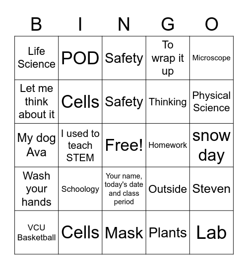 Physical Science Bingo Card