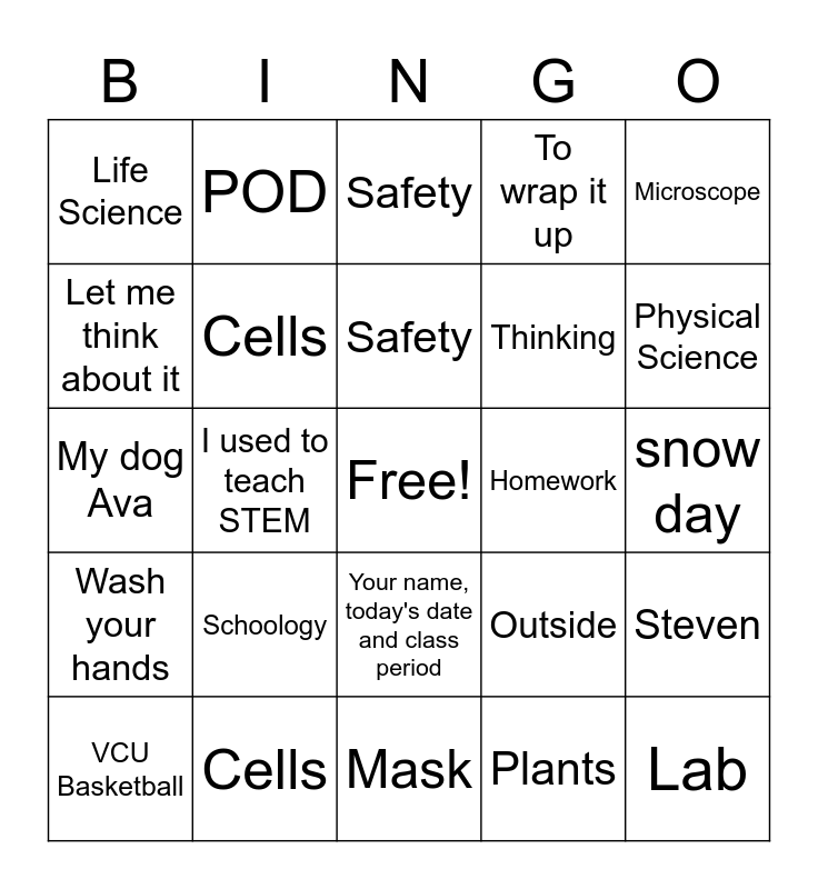 Physical Science Bingo Card