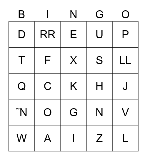 Spanish Alphabet Bingo Card