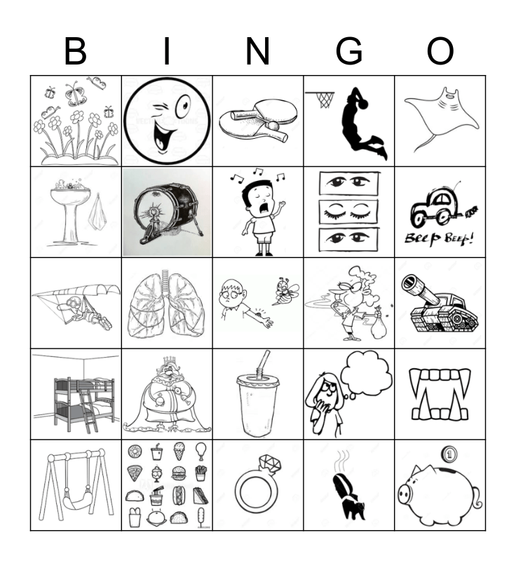 -ng and -nk Bingo Card