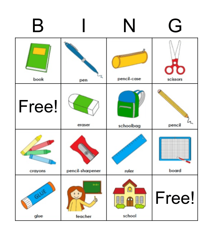 Classroom Supplies Grade 1 Bingo Card