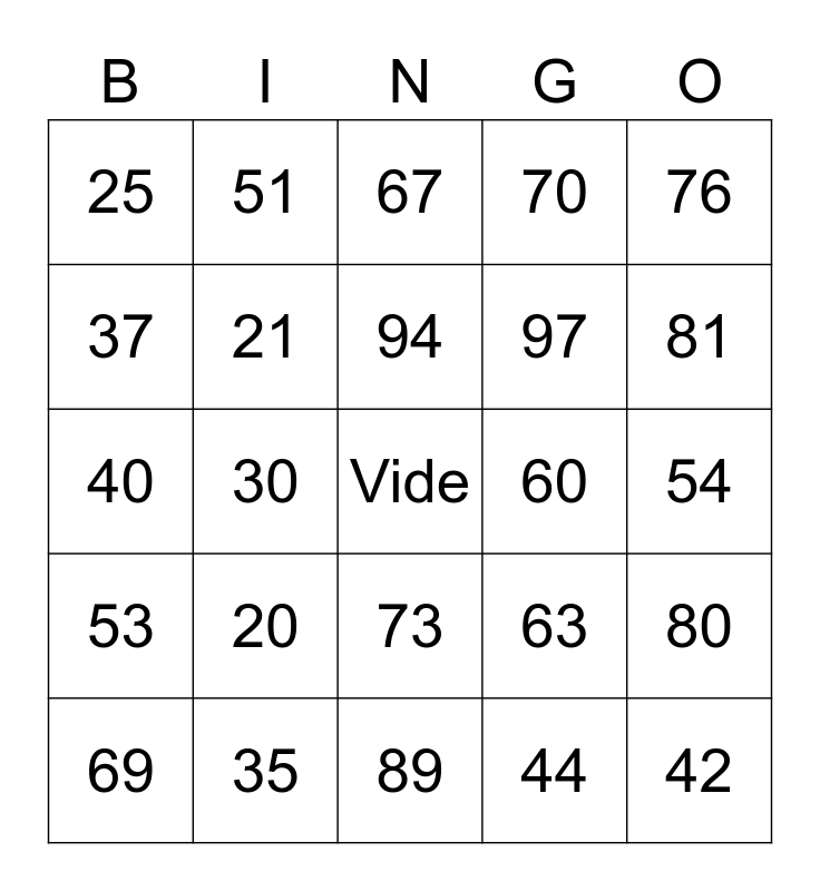 Les chiffres en français Bingo Card