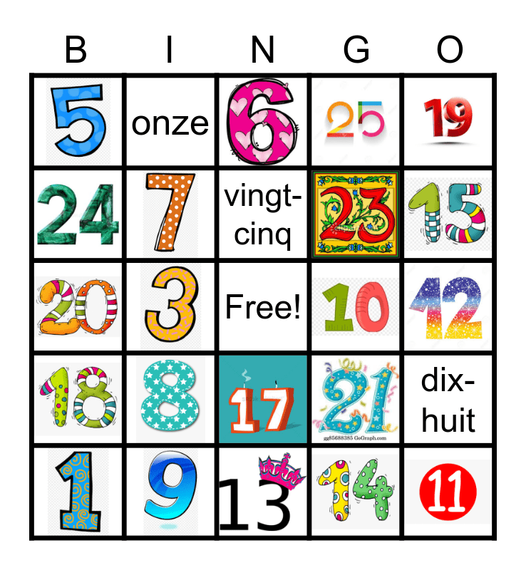 NUMBERS Bingo Card