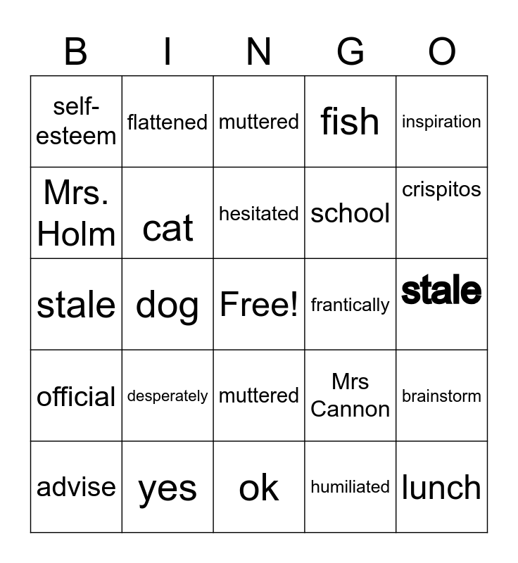 VOCAB WORDS Bingo Card VOCAB WORDS Bingo Card
