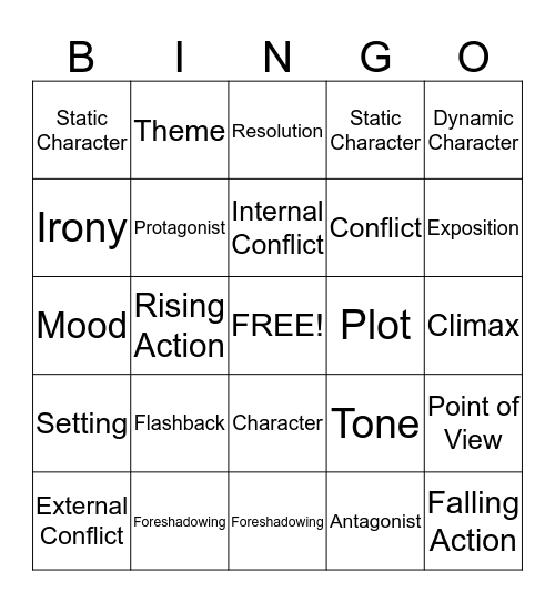 Elements of a Story Bingo Card