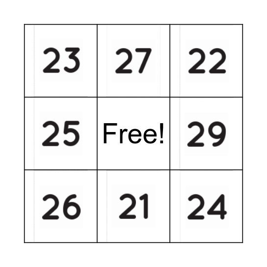 NUMBERS 21 - 30 Bingo Card
