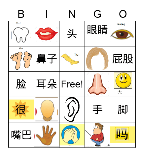 Body Part Bingo Card