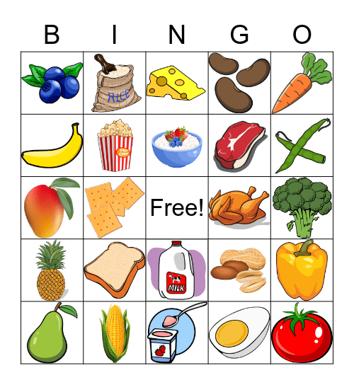 Healthy Food Groups Bingo Card