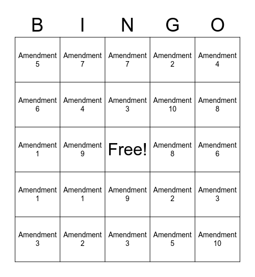 Bill of Rights Scenarios Bingo Card