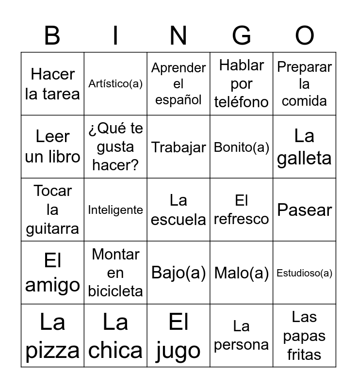 Avancemos 1 - Unit 1 - Vocabulary (Text) Bingo Card