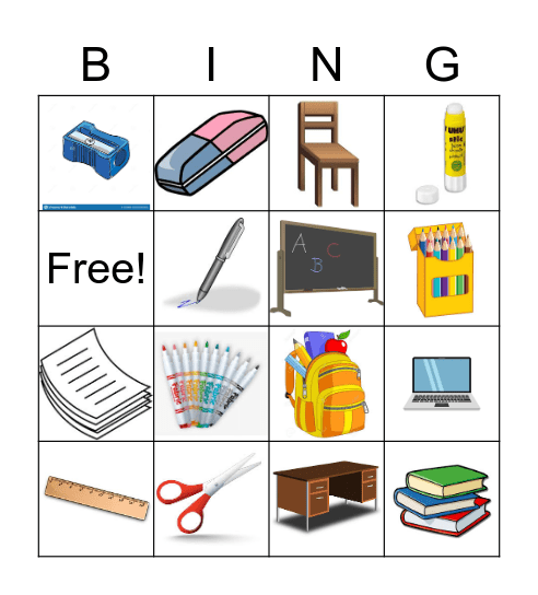 Les fournitures scolaires Bingo Card