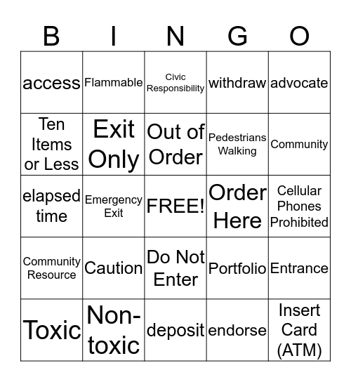 Survival Bingo Card