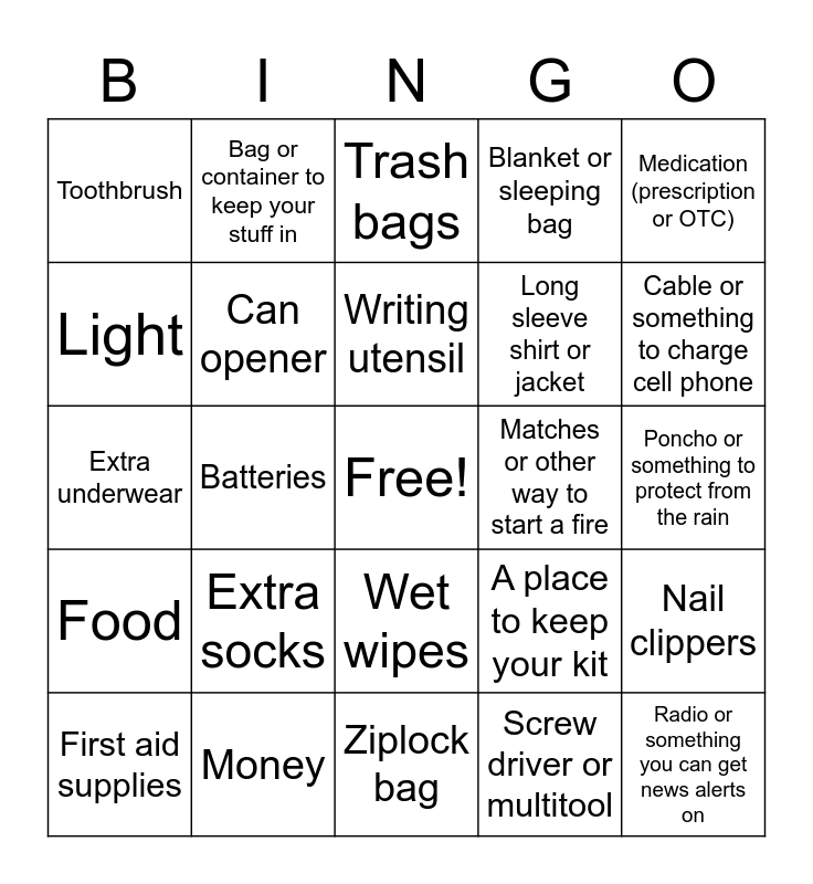 96-Hour Kit Bingo Card