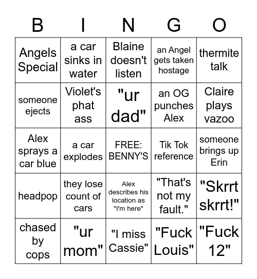 Angels Mission Bingo Card