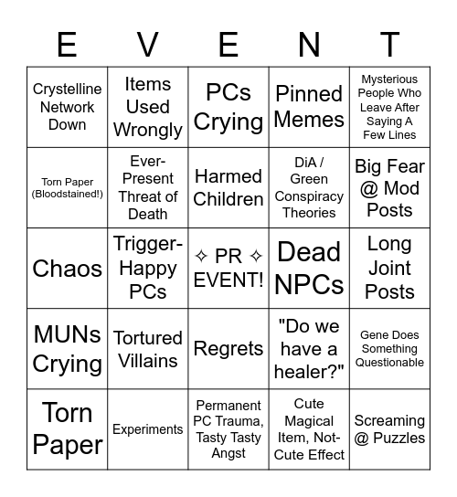 PR Event Bingo Card