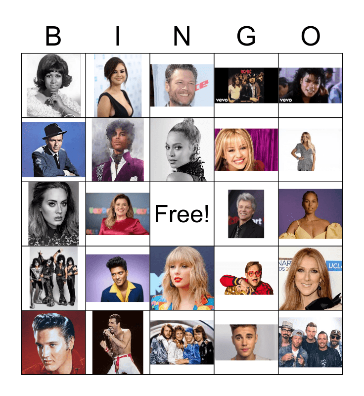 Famous Singers/Band Bingo Card