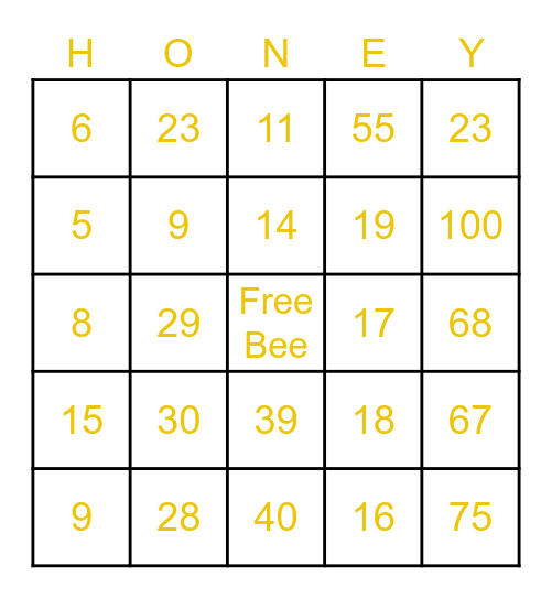 HONEY BEE BINGO Card