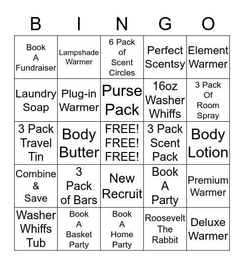 SCENTSY Bingo Card