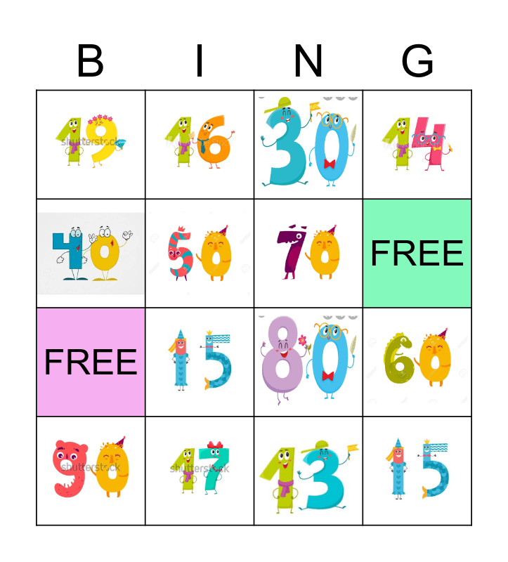 Numbers Bingo Card