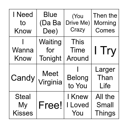 Now 4 Bingo Card