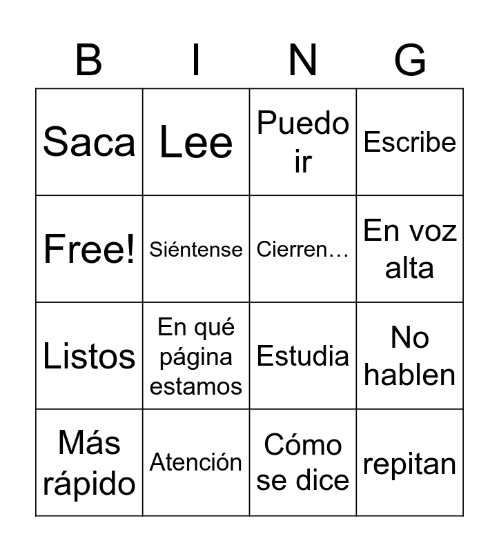 Los mandatos de la clase Bingo Card