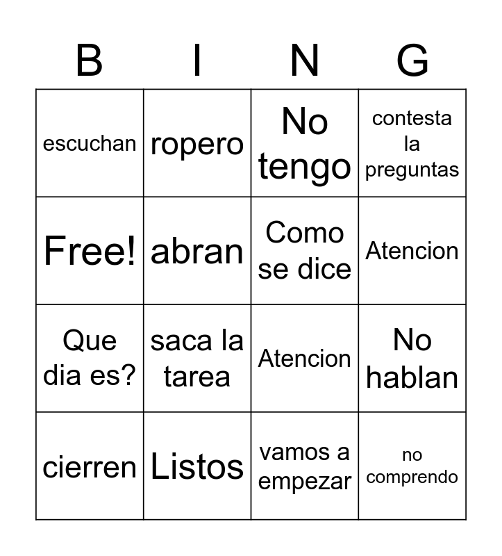 Los mandatos de la clase Bingo Card