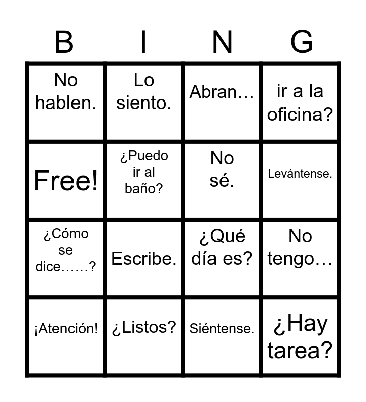 Los mandatos de la clase Bingo Card
