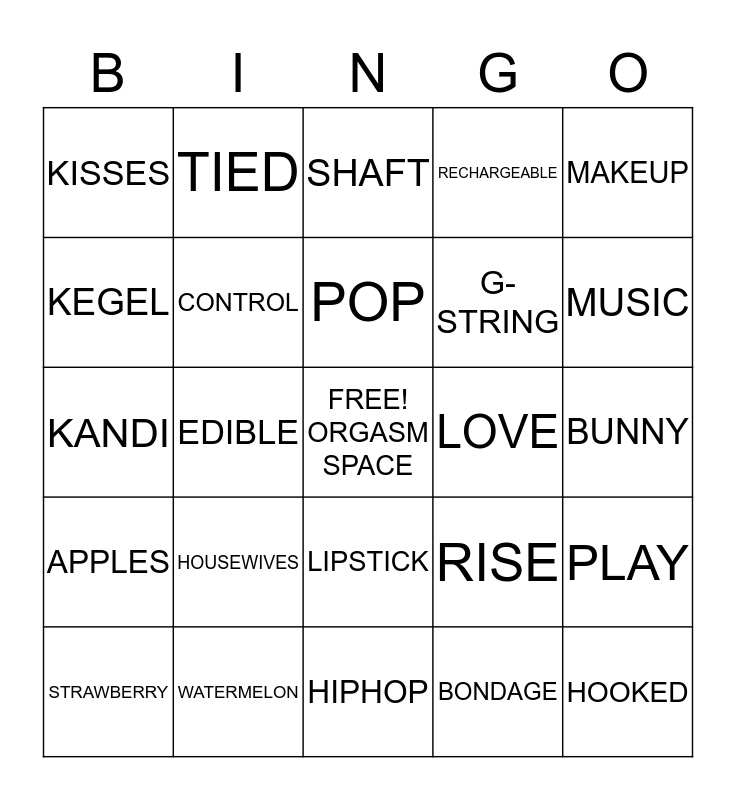 BEDROOM KANDI BY LADY DRE Bingo Card