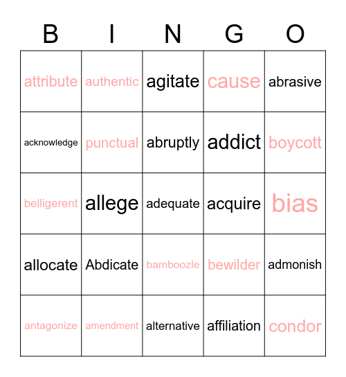 7th Grade Synonym/Antonym 1 Mckayla Bingo Card