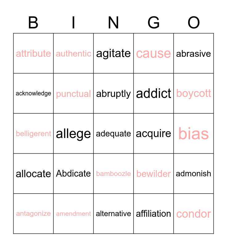 7th Grade Synonym/Antonym 1 Mckayla Bingo Card