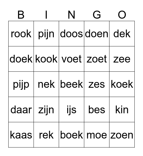 woorden kern 1-2-3 Bingo Card