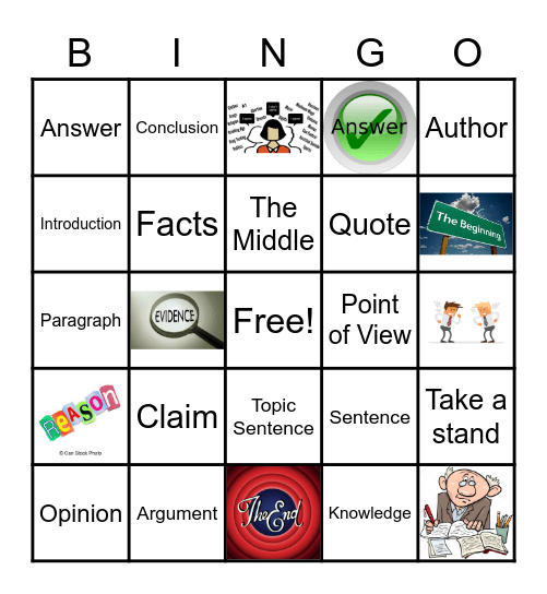 Argumentative Essay Vocab Bingo Card
