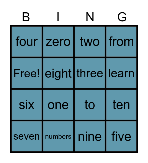 number from 0-10 Bingo Card
