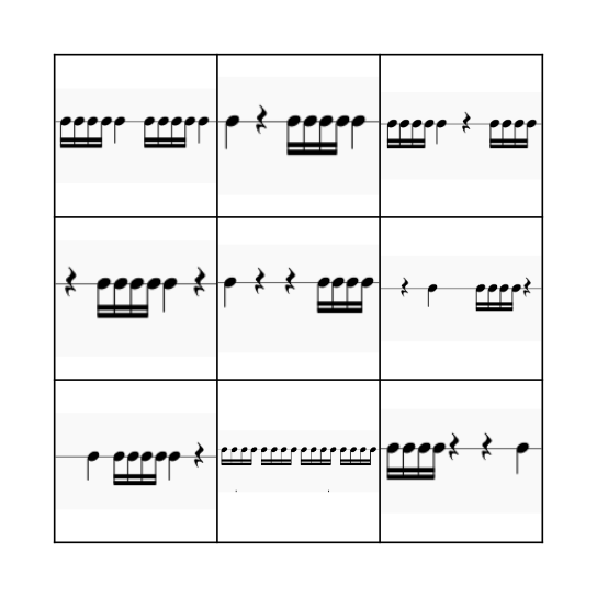 Sixteenth Notes, Quarter Notes, and Quarter Rests Bingo Card