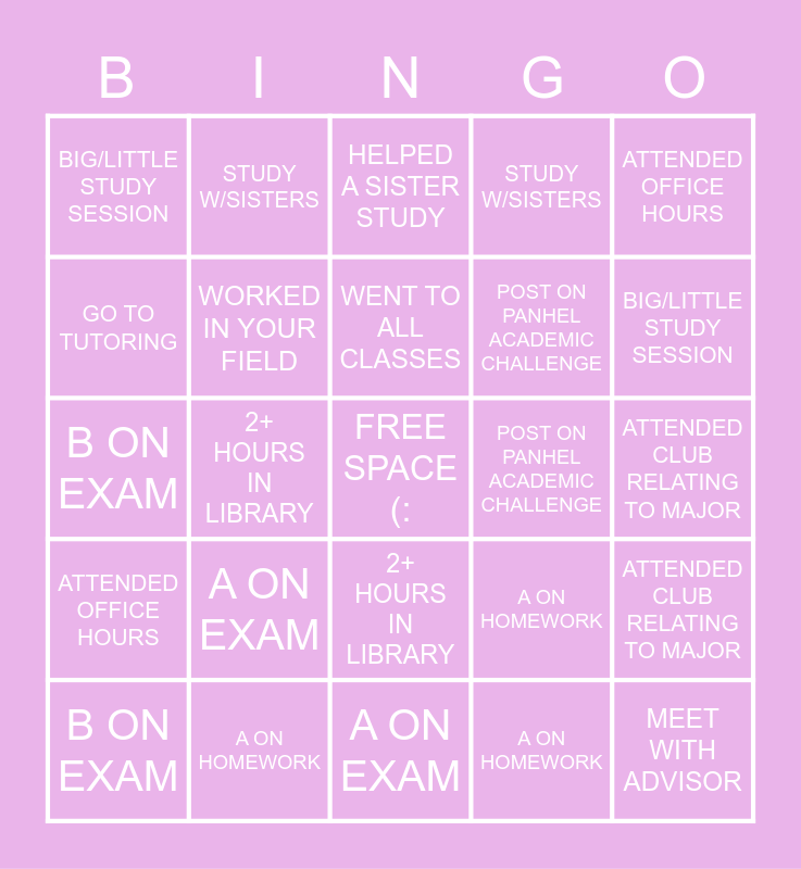 ALPHA XI ACADEMIC BINGO Card