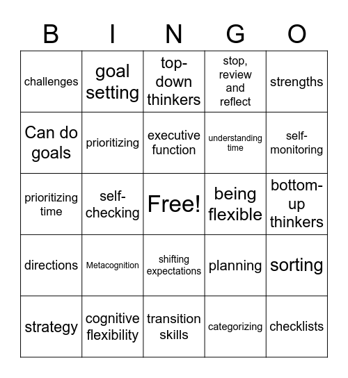 Goal Setting Bingo Card