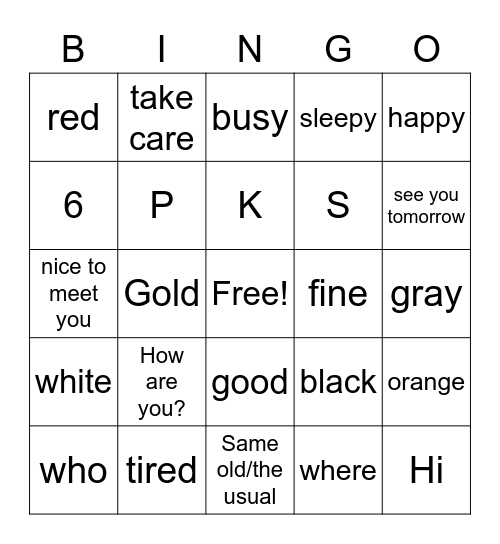 Intro Unit Bingo Card