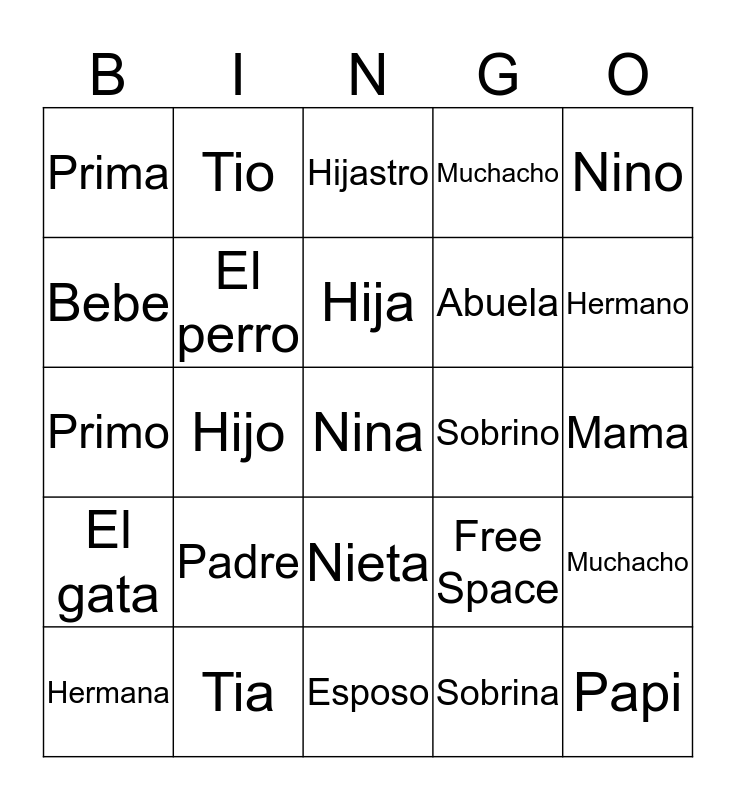 La Familia/ Familia Entensa Bingo Card