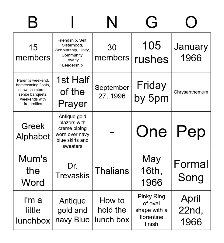 Theta Alpha Lambda BIngo Card
