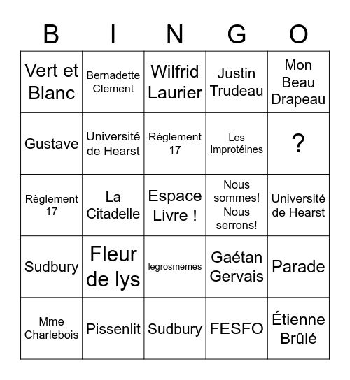 Bingo Journée Franco-Ontarienne Bingo Card