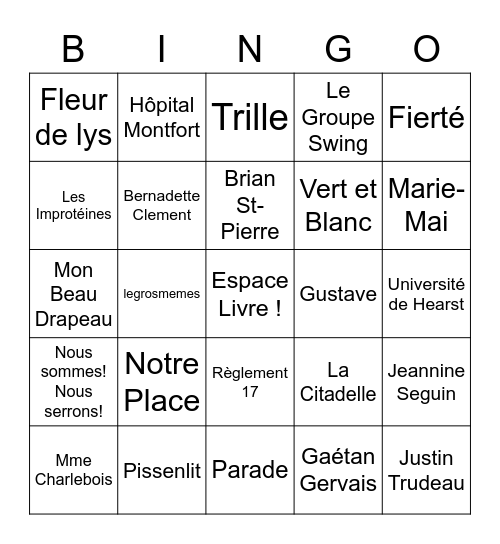 Bingo Journée Franco-Ontarienne Bingo Card