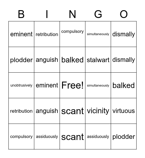 O. Henry Vocab Bingo Card