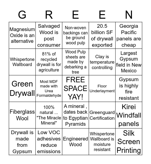 GREEN BINGO Card