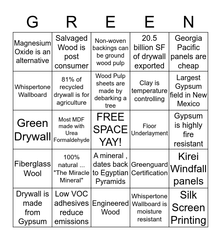GREEN BINGO Card